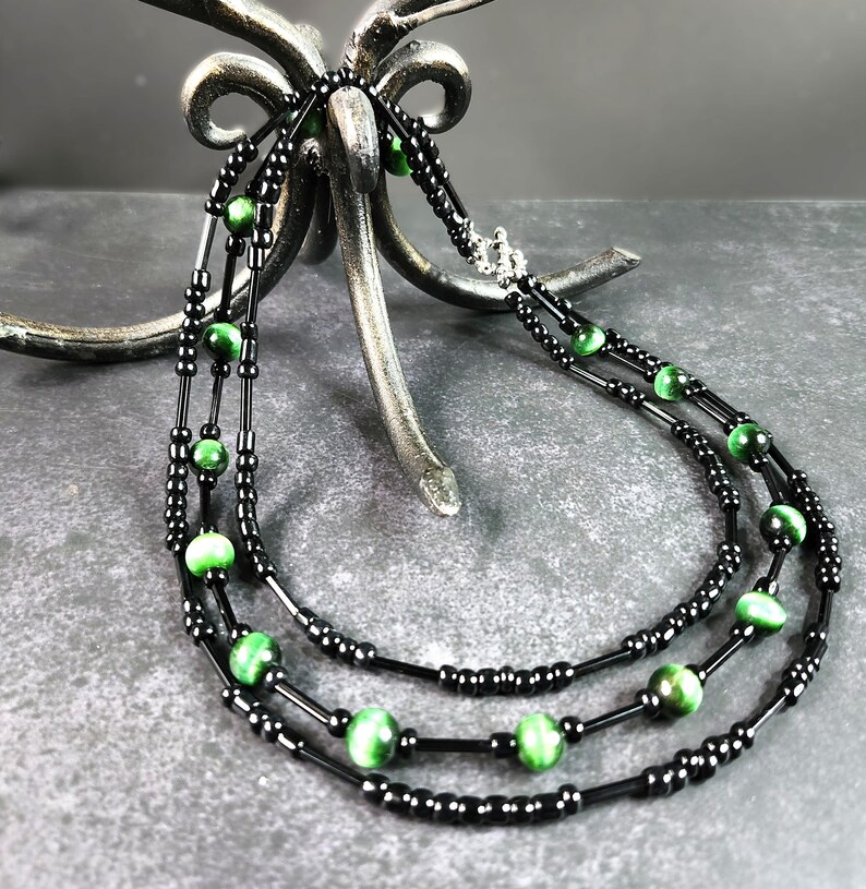 Serpent's Veil Necklace, Tiger's Eye Necklace, Gothic Necklace, Green ...