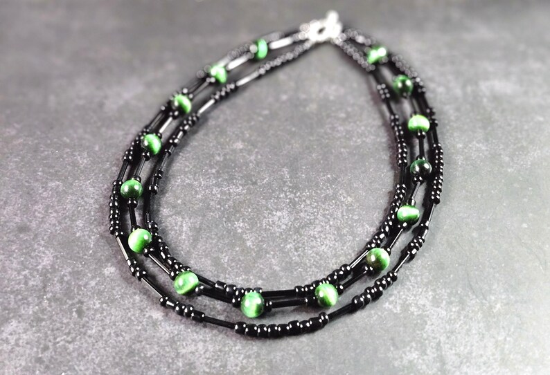 Serpent's Veil Necklace, Tiger's Eye Necklace, Gothic Necklace, Green ...