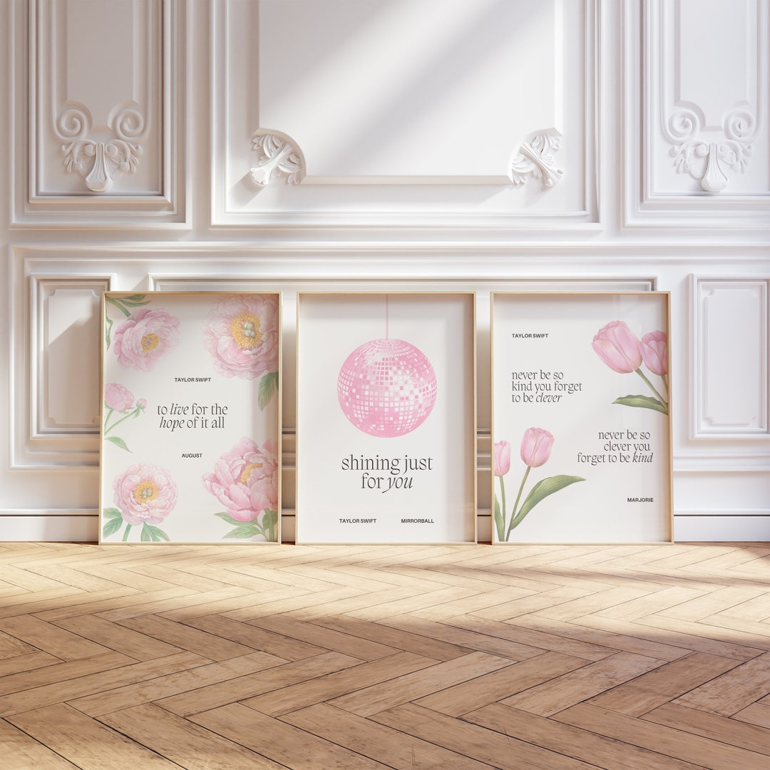 Taylor Swift Lyrics Poster Set of 3 August, Marjorie, Mirrorball Flower ...