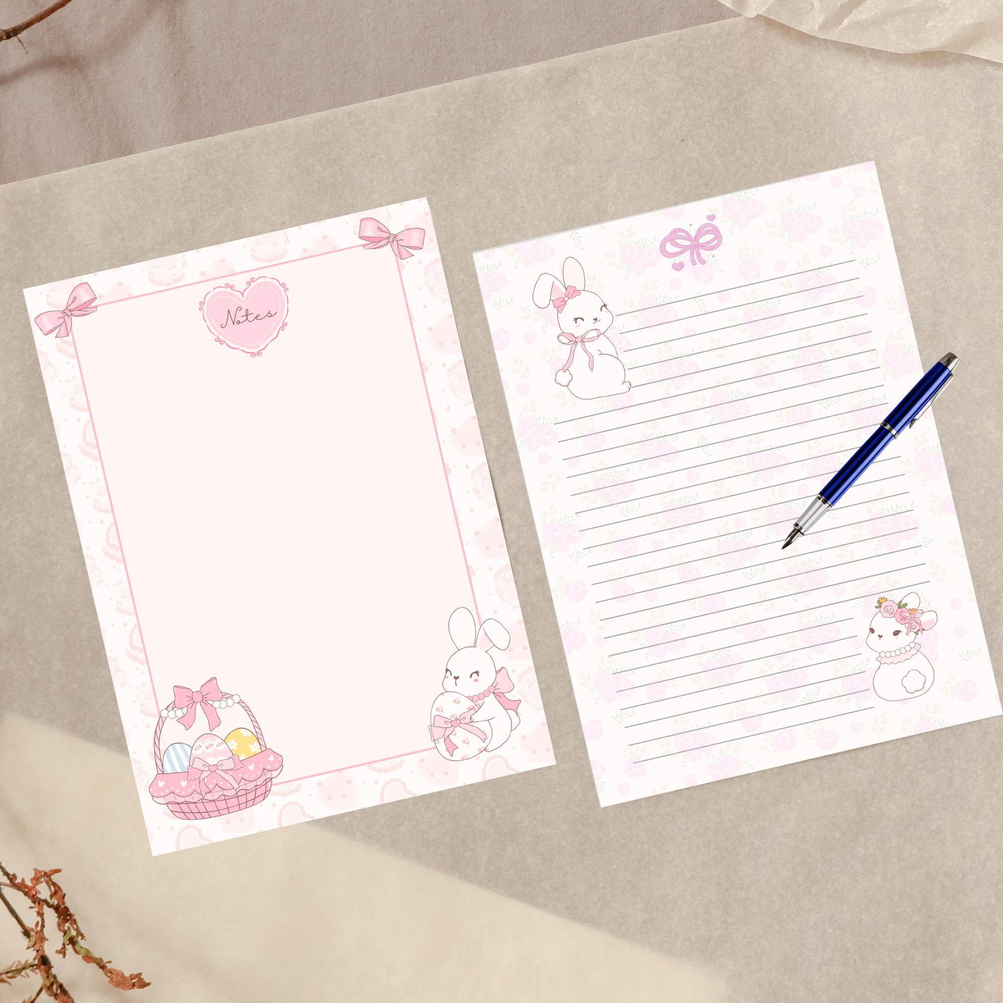 Cute Bunny-themed A4 Lined Paper Set, Writing Paper, Digital Journal ...