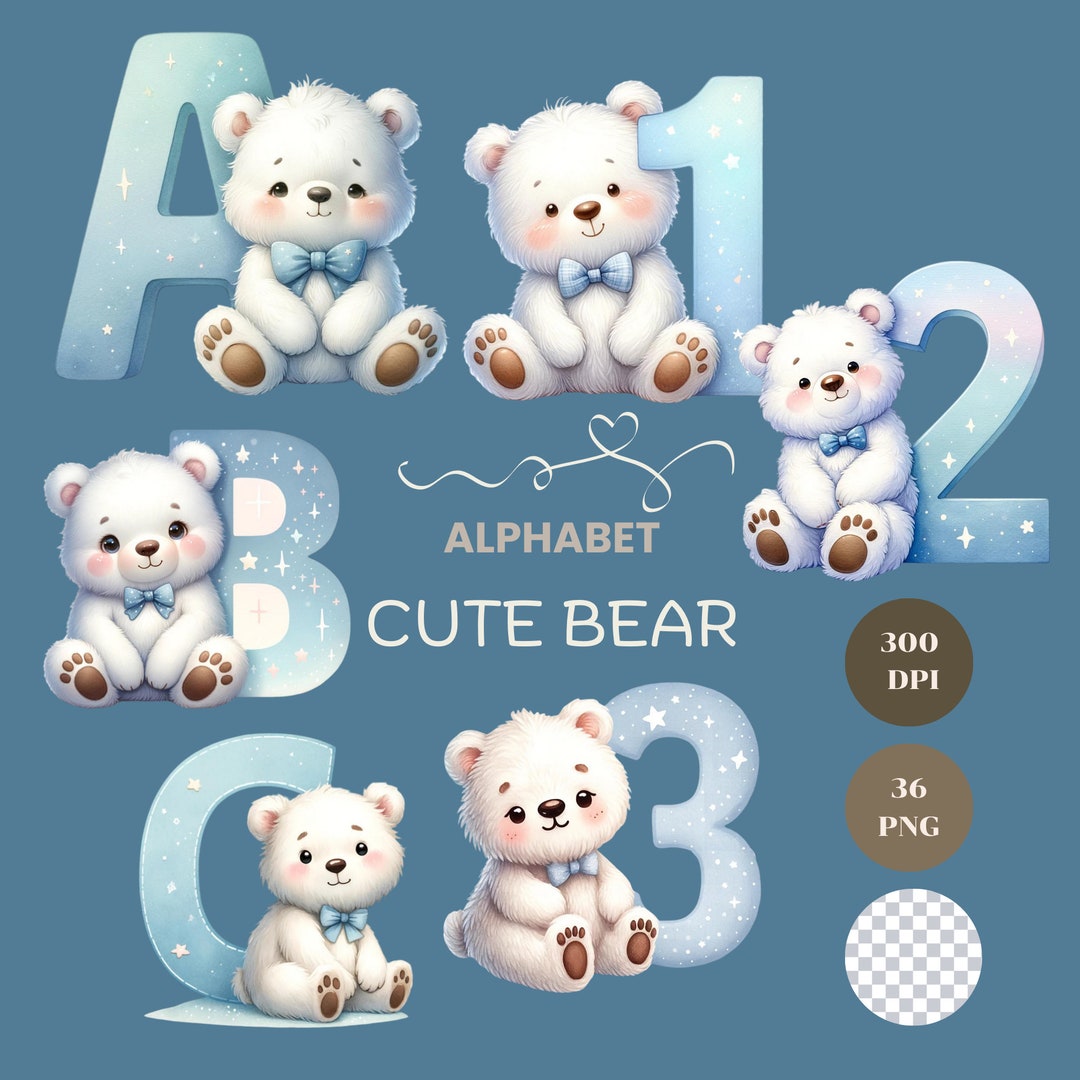 Cute Bear Alphabet Clipart, Bear Alphabet, Alphabet Watercolor, Cute ...