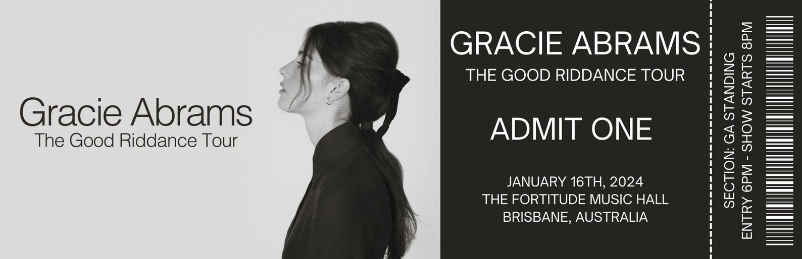 Gracie Abrams Customisable Good Riddance Tour Ticket - Etsy