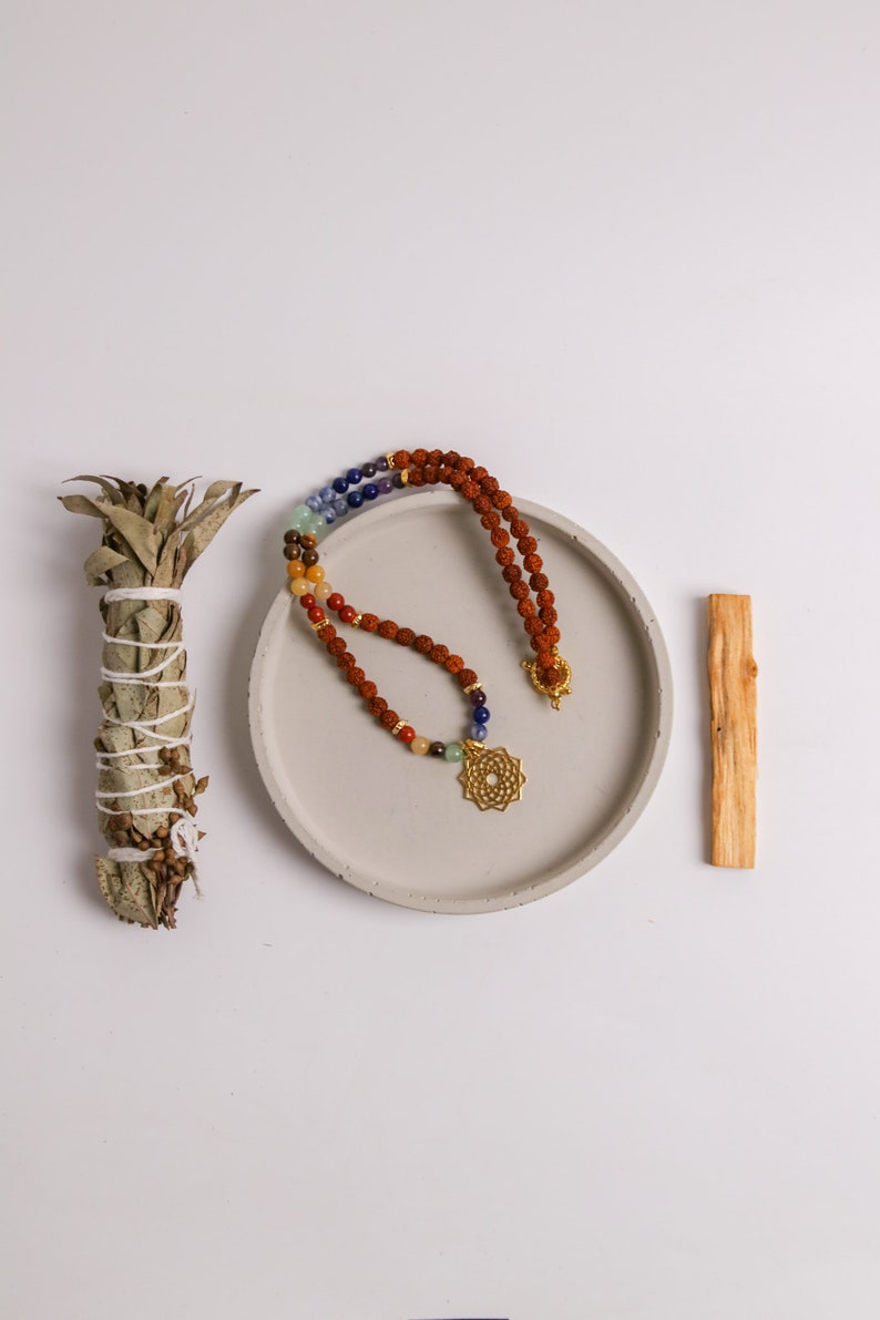 Balance and Harmony Ritual Set, 7 Chakra Rudraksha Gemstone Necklace ...