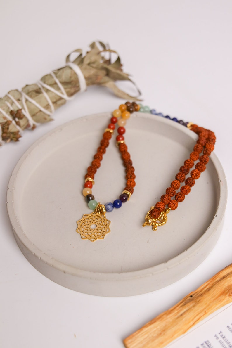 Balance and Harmony Ritual Set, 7 Chakra Rudraksha Gemstone Necklace, Eucalyptus Incense Bundle ...