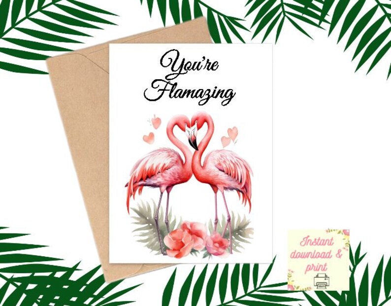 Printable Flamingo in Love You're Flamazing Valentines Greeting Card - Etsy