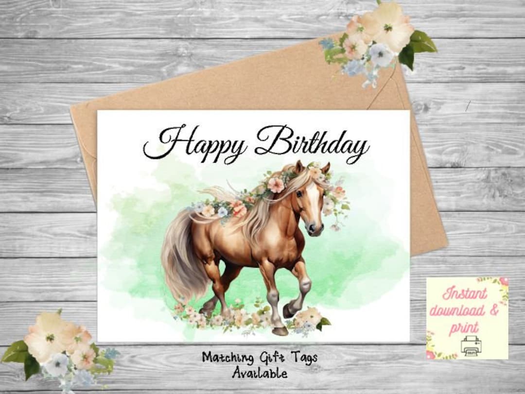 Printable Watercolour Horse Birthday Greeting Card - Etsy