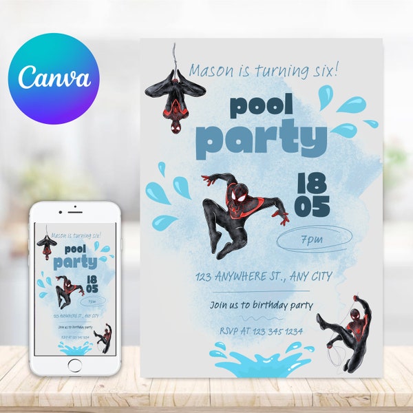 Spiderman Invitation Pool Party - Etsy