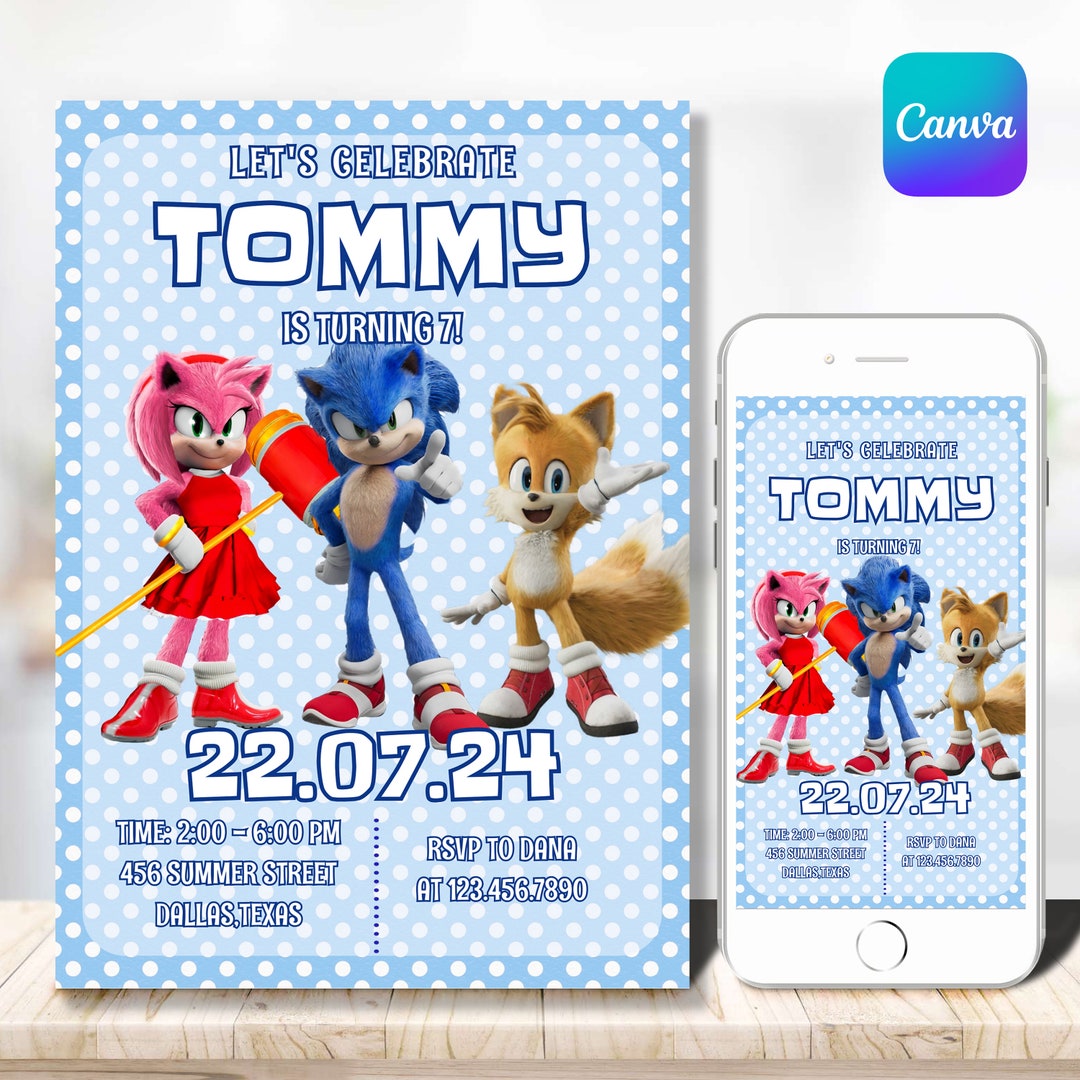 Invitación de Sonic / Invitaciones de fiesta de cumpleaños de Sonic ...