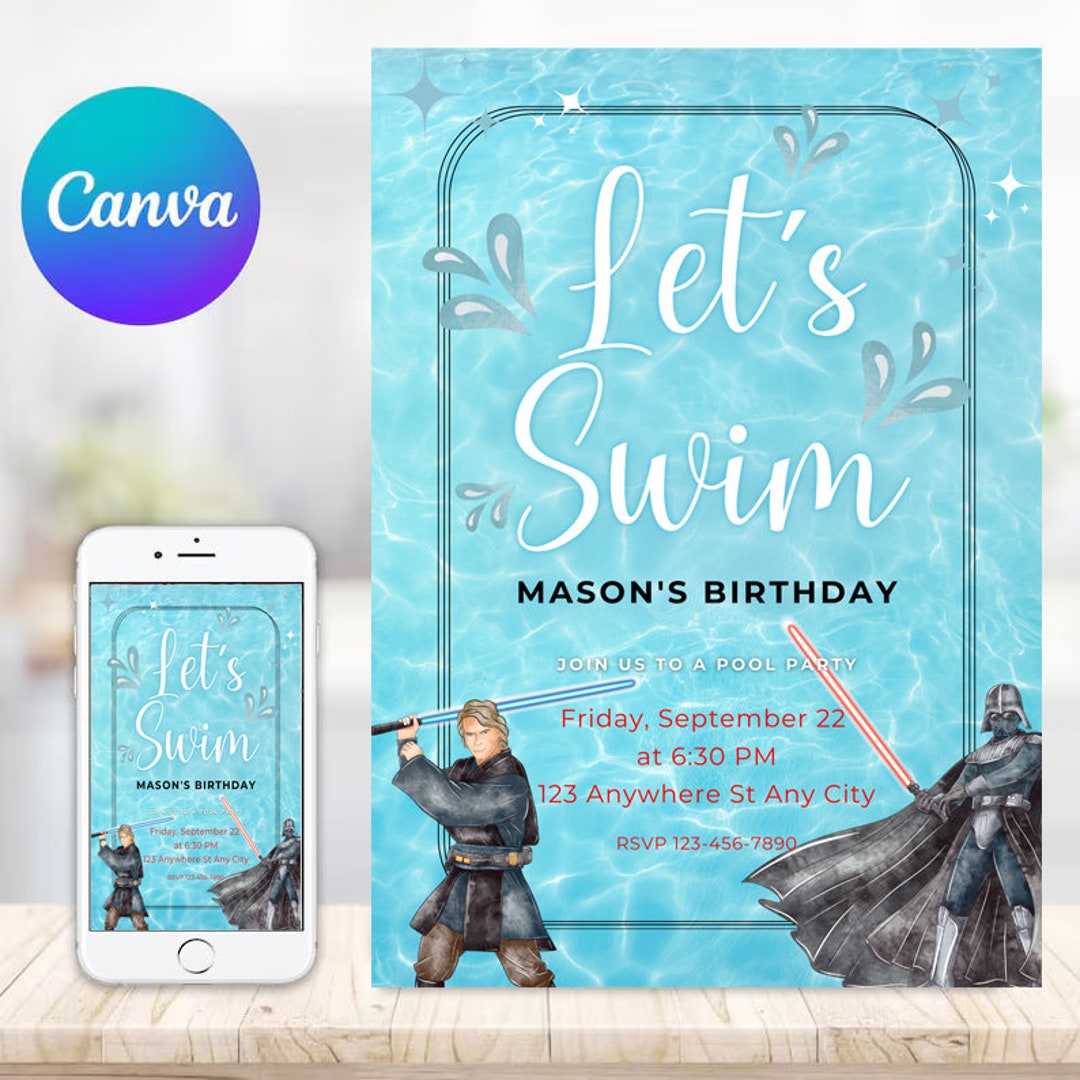 Pool Party Star War Birthday Invitation Template Printable Birthday ...