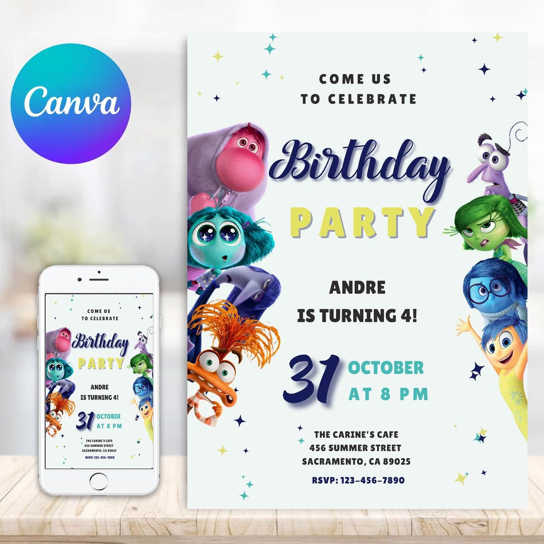 Editable Inside Out 2 Invitation, Inside Out 2 Invitation, Editable ...