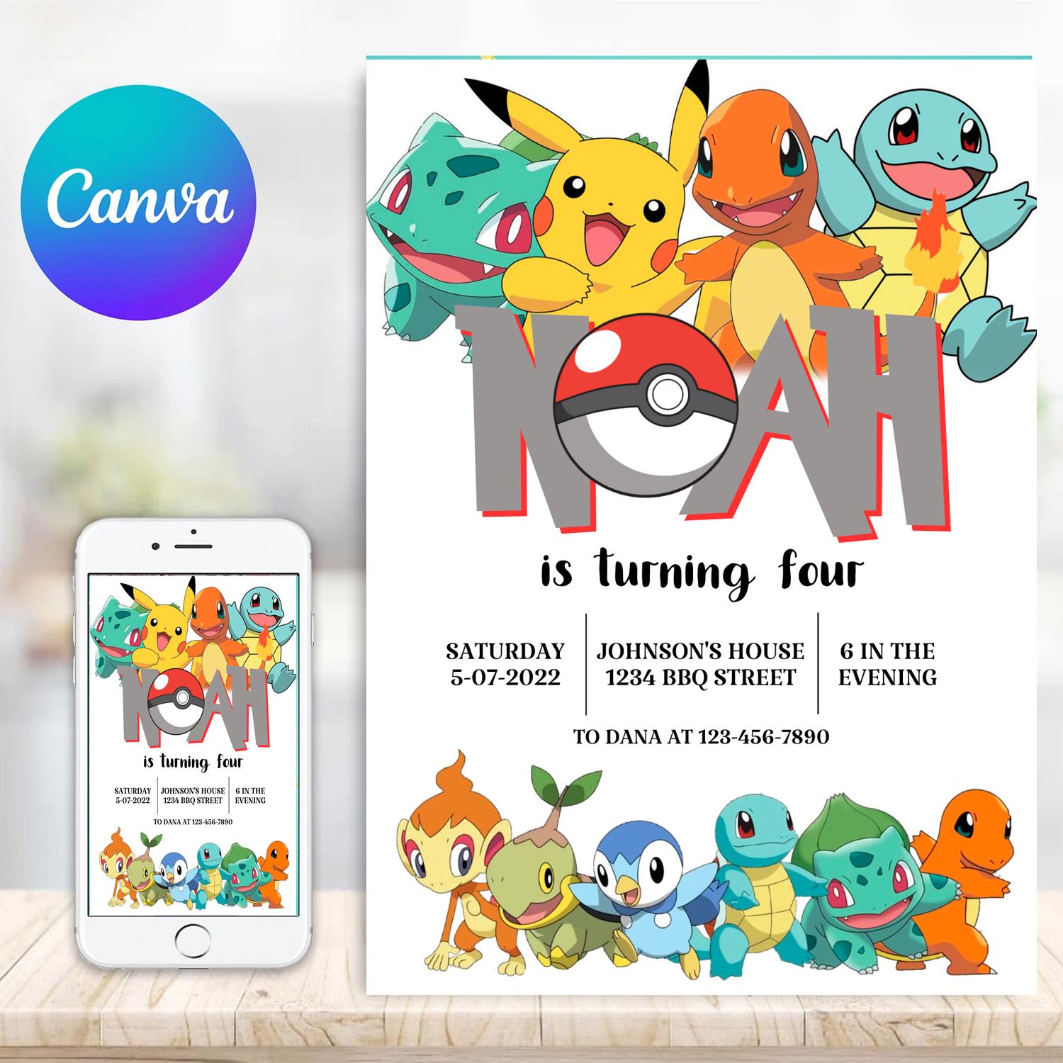 Printable Birthday Pokemon Invitation, Pikachu B-day Invite, Pokemone ...