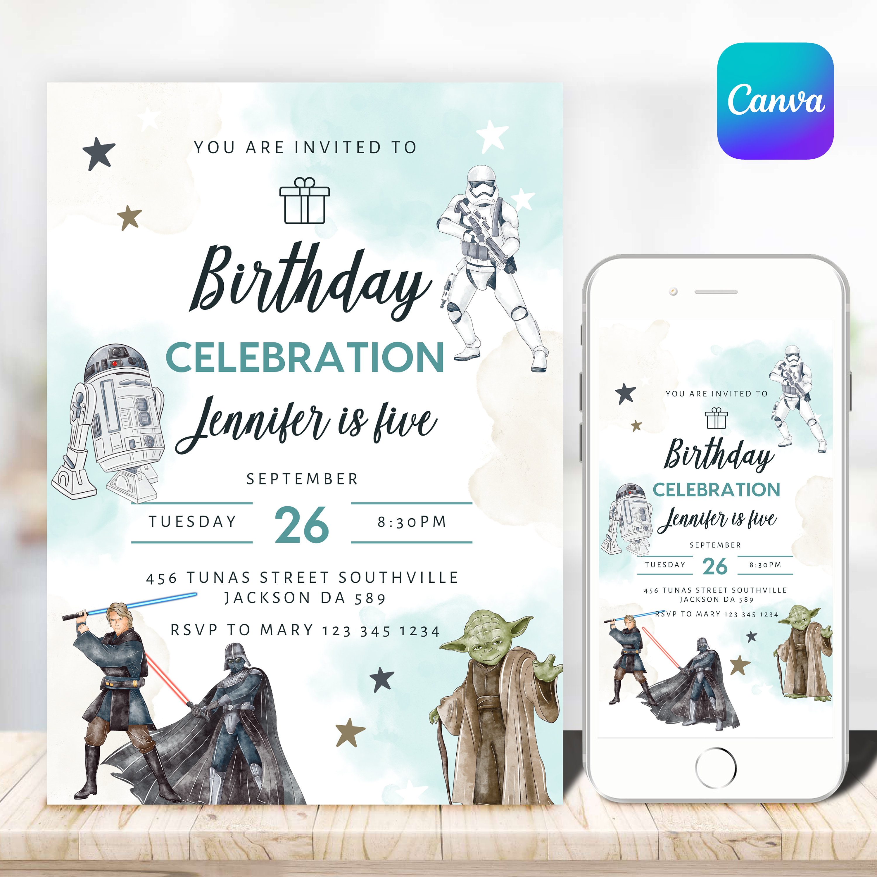 Editable Star War Birthday Invitation Template Printable Birthday Party ...