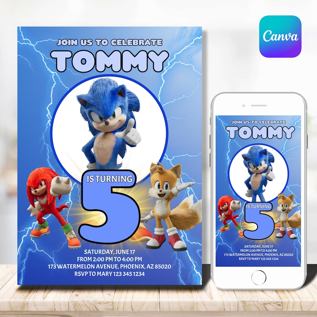 Sonic Invitation | Sonic Birthday Party Invitations | Super Hedgehog ...