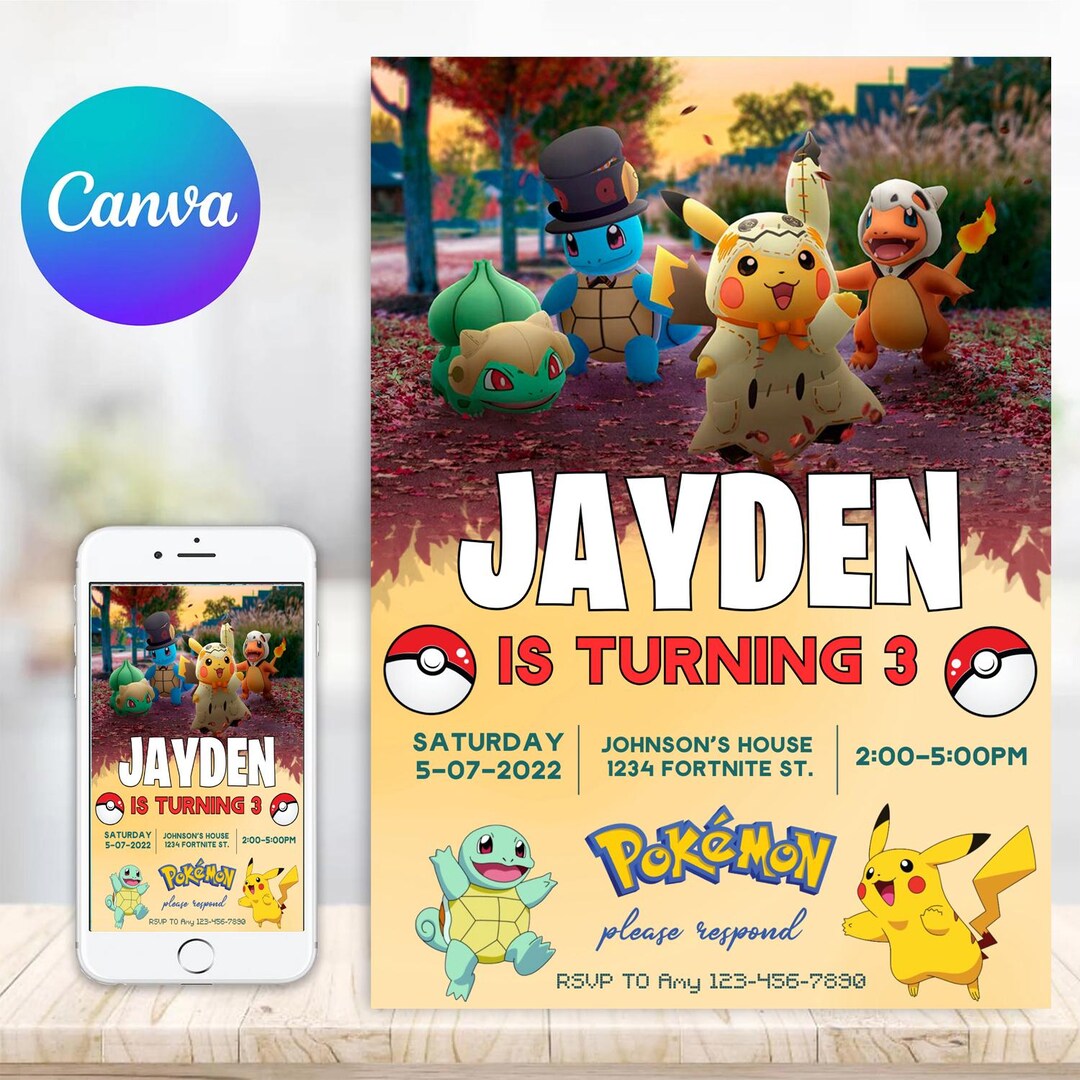 Halloween Birthday Pokemon Invitation, Pikachu B-day Invite, Pokemone ...