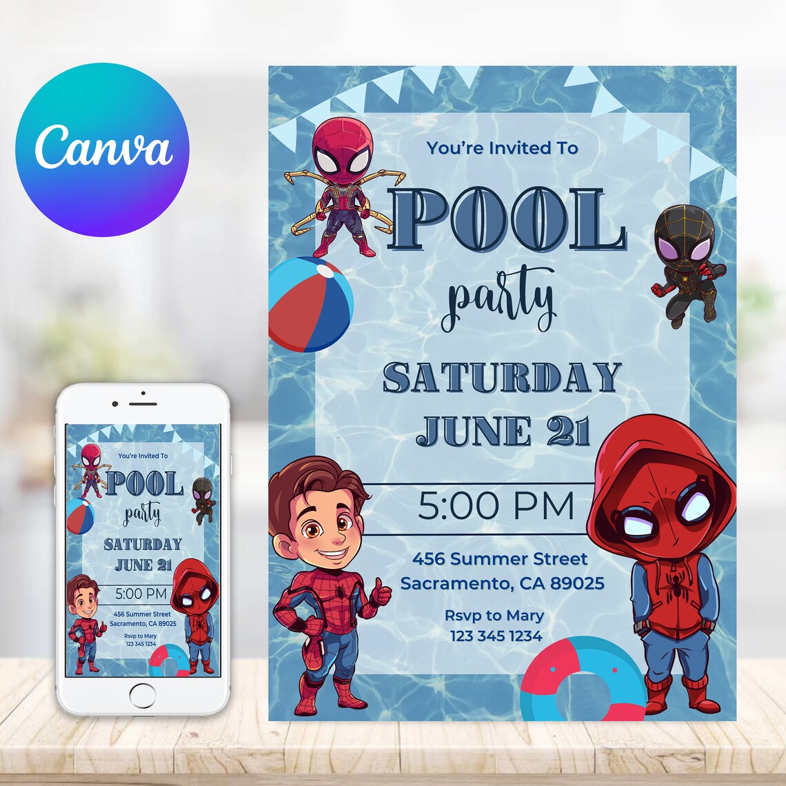 Pool Summer Spidey and His Amazing Friends Birthday Invitation Spidey ...