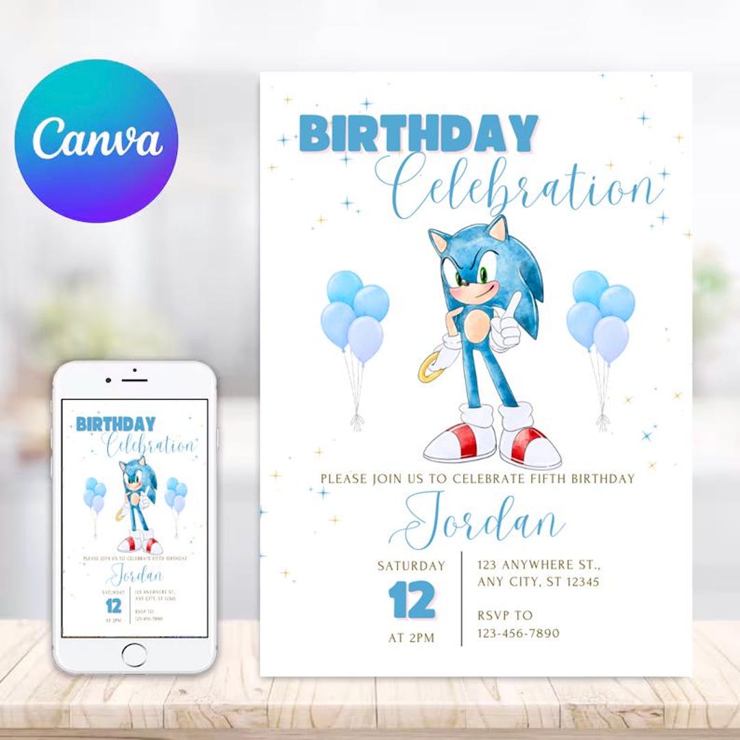 Sonic the Hedgehog Birthday Invitation | Super Sonic Birthday Party ...