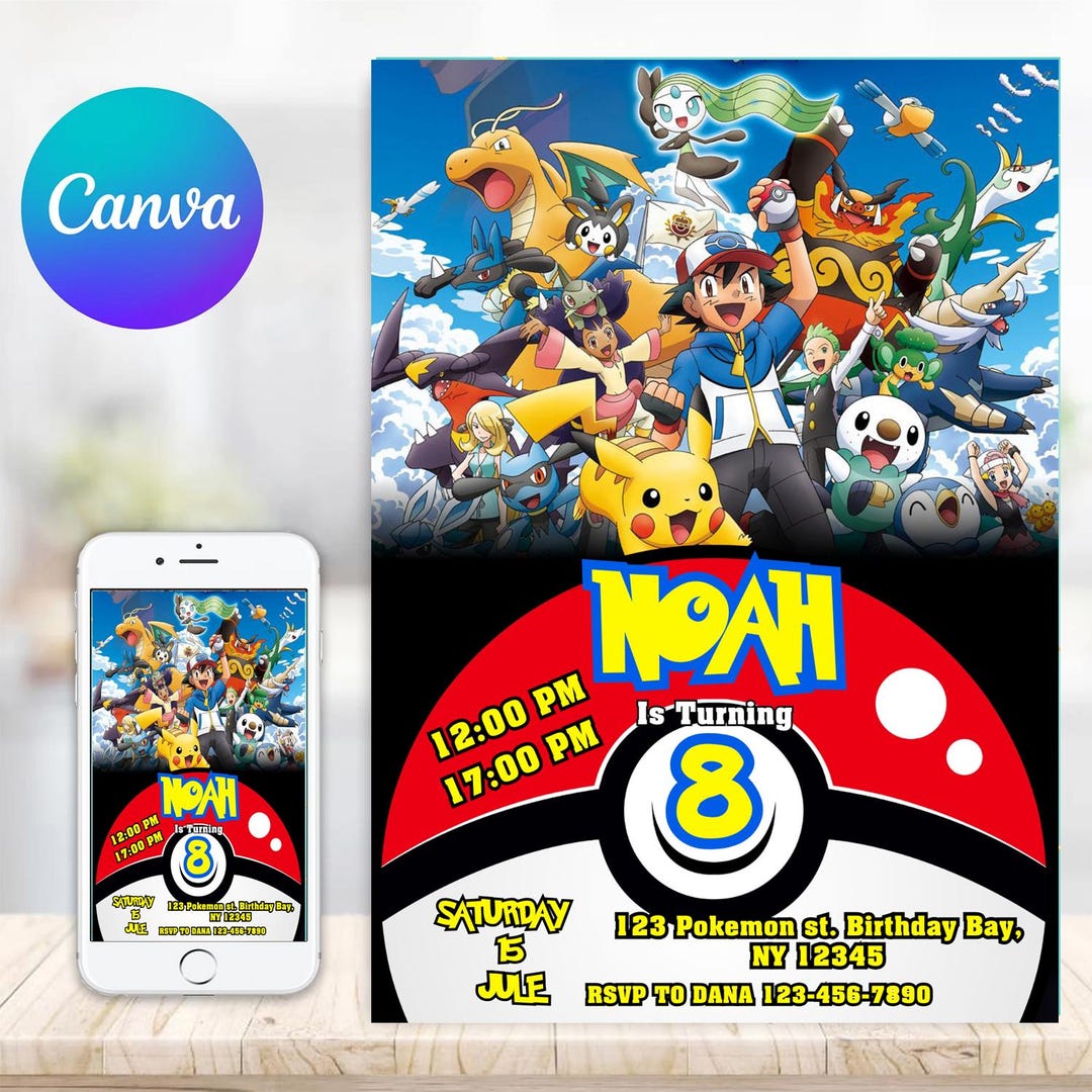 Printable Birthday Pokemon Invitation, Pikachu B-day Invite, Pokemone ...