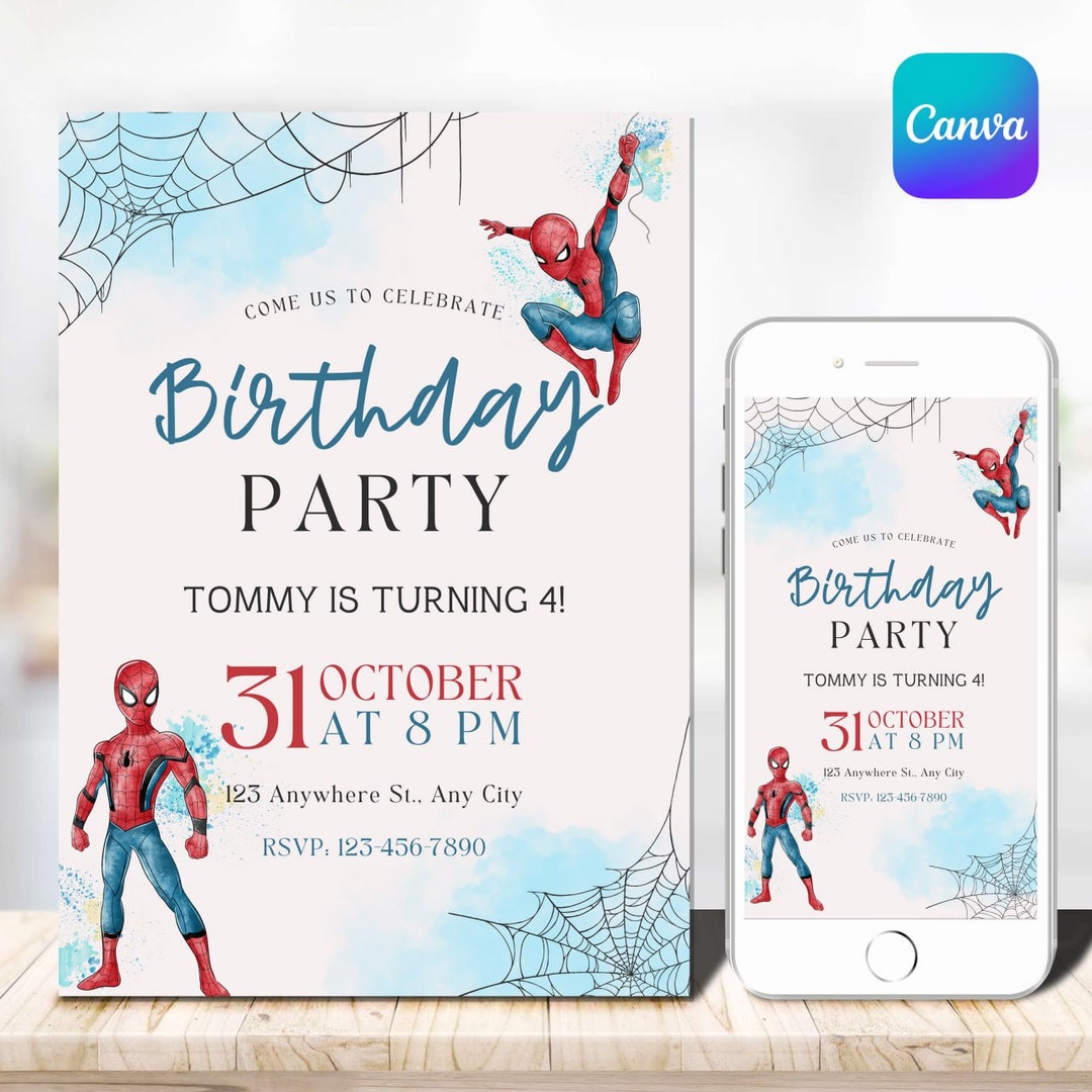 Spider Man Invitation Birthday Party Invite Spidey Birthday Invite Web ...