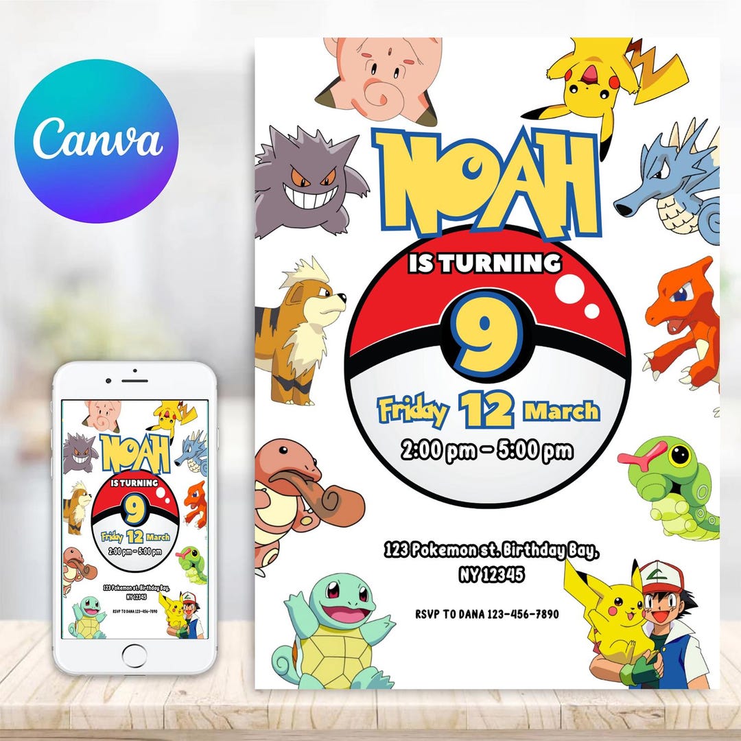 Printable Birthday Pokemon Invitation, Pikachu B-day Invite, Pokemone ...