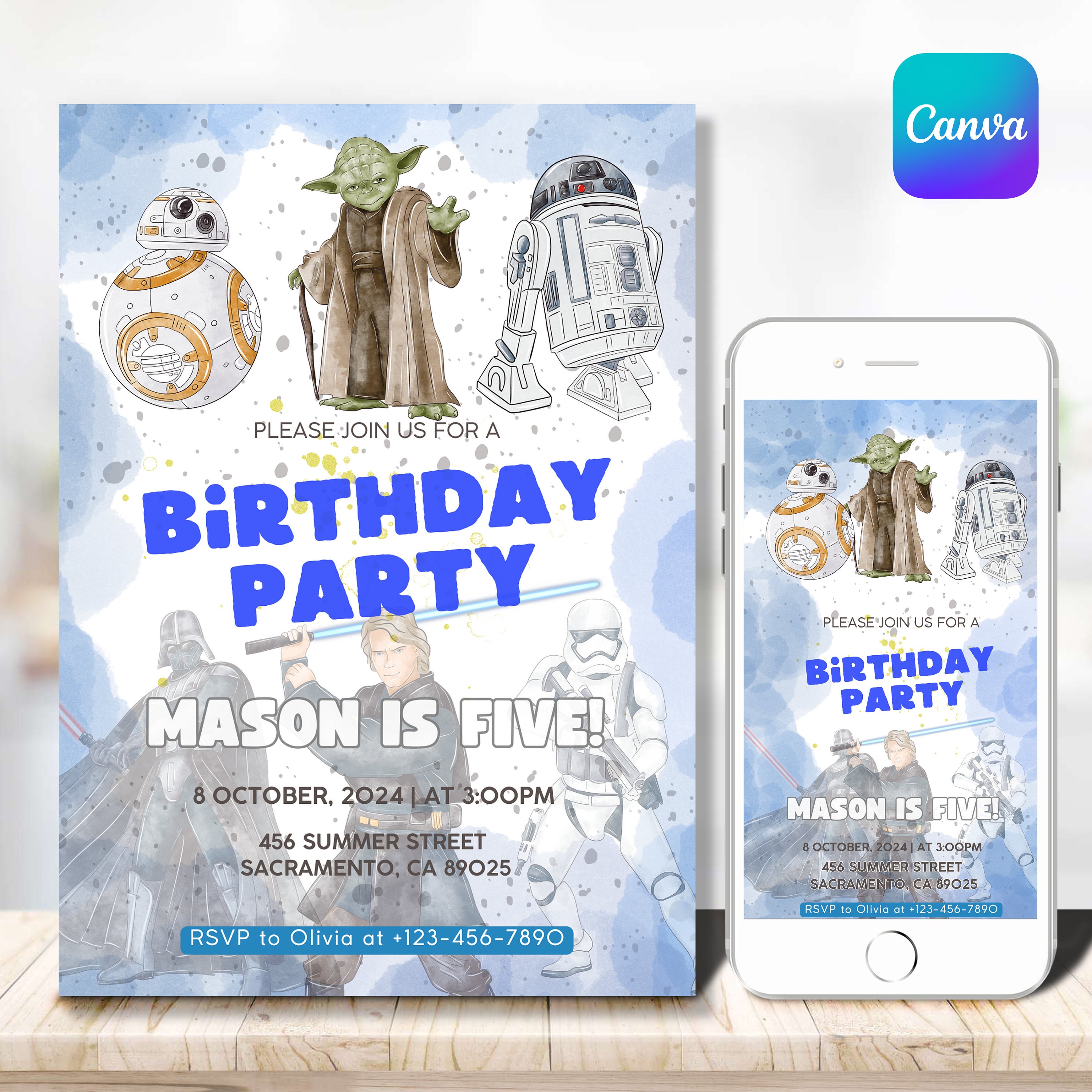 Plantilla editable de invitación de cumpleaños de Star War Invitación ...