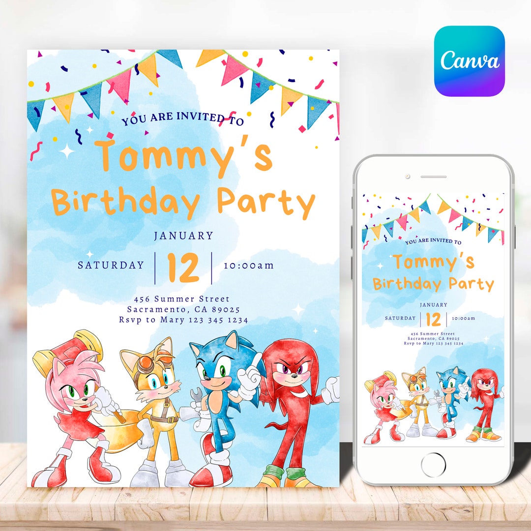 Sonic the Hedgehog Birthday Invitation | Super Sonic Birthday Party ...