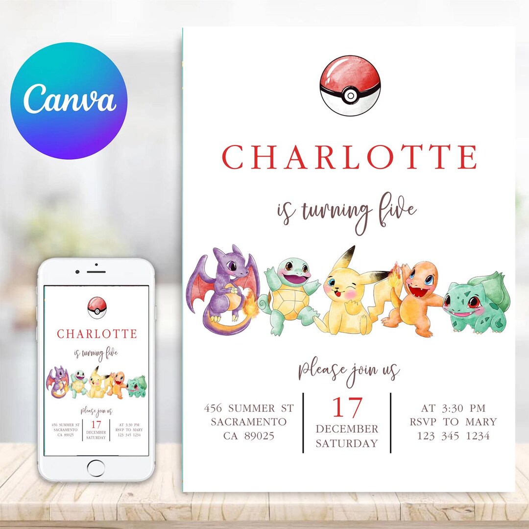 Printable Birthday Pokemon Invitation, Pikachu B-day Invite, Pokemone ...