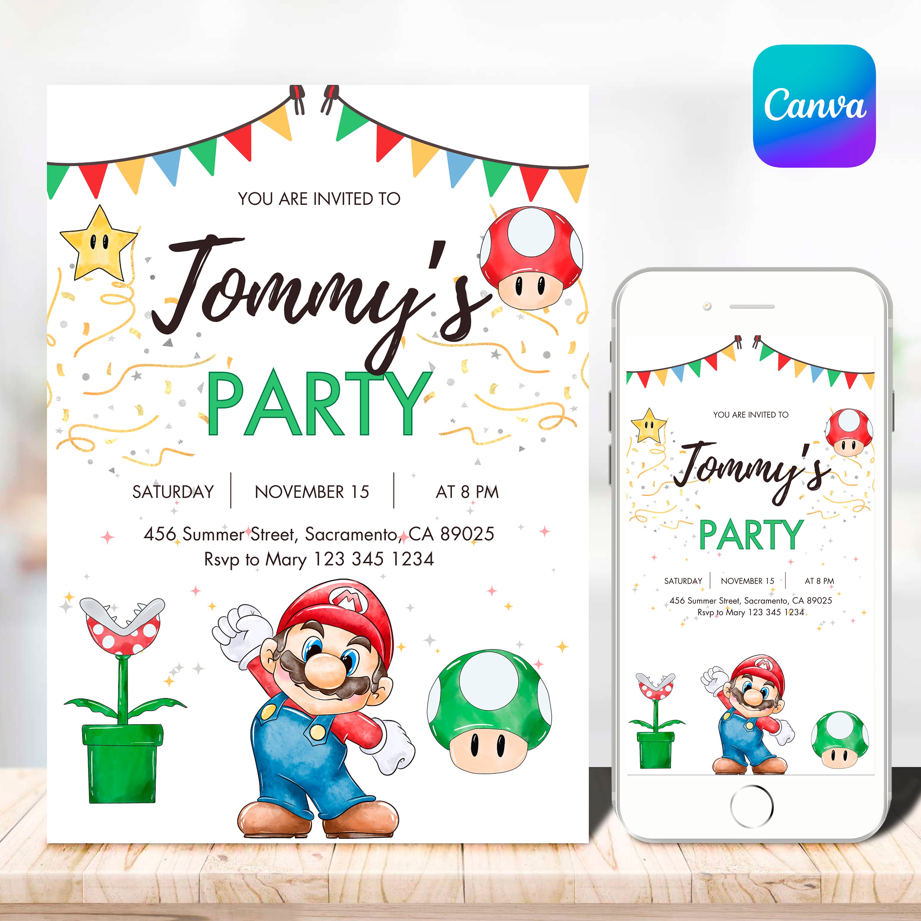 Super Mario Birthday Invitation | Birthday Invitation | Super Mario ...