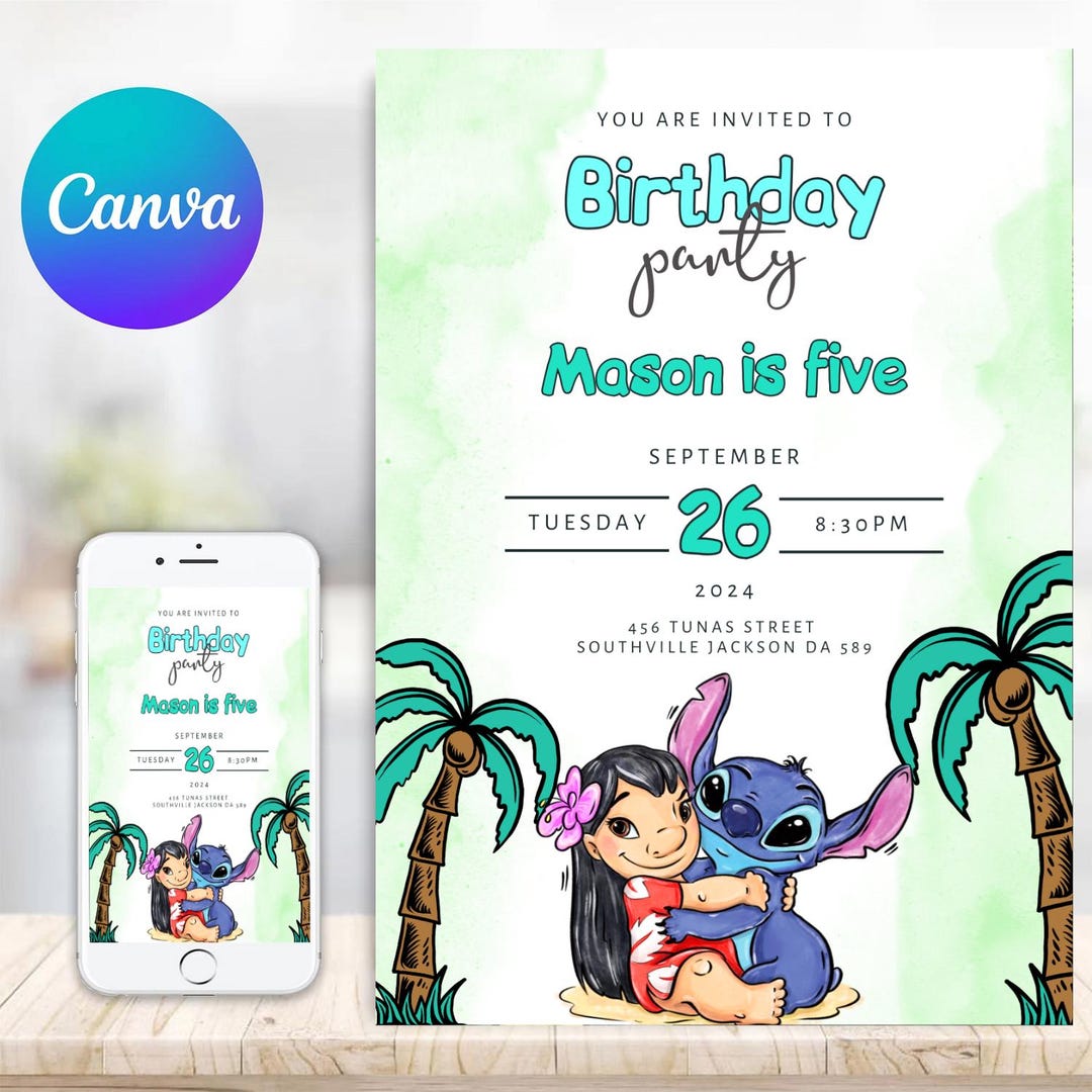 Stitch and Lilo Birthday Invitation | Editable & Printable Template ...
