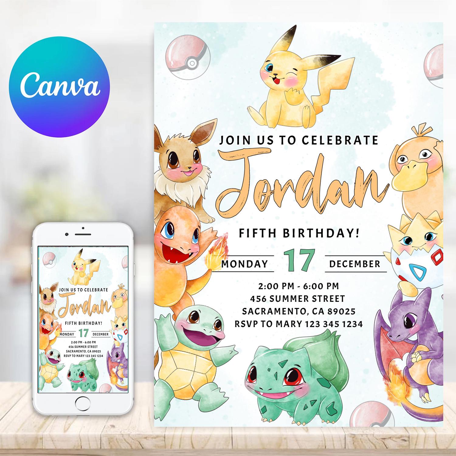 Printable Birthday Pokemon Invitation, Pikachu B-day Invite, Pokemone ...