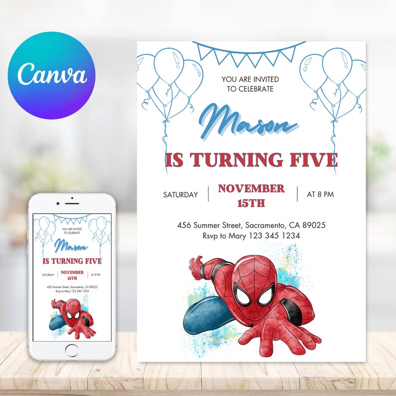 Spider Man Invitation Birthday Party Invite Spidey Birthday Invite Web ...