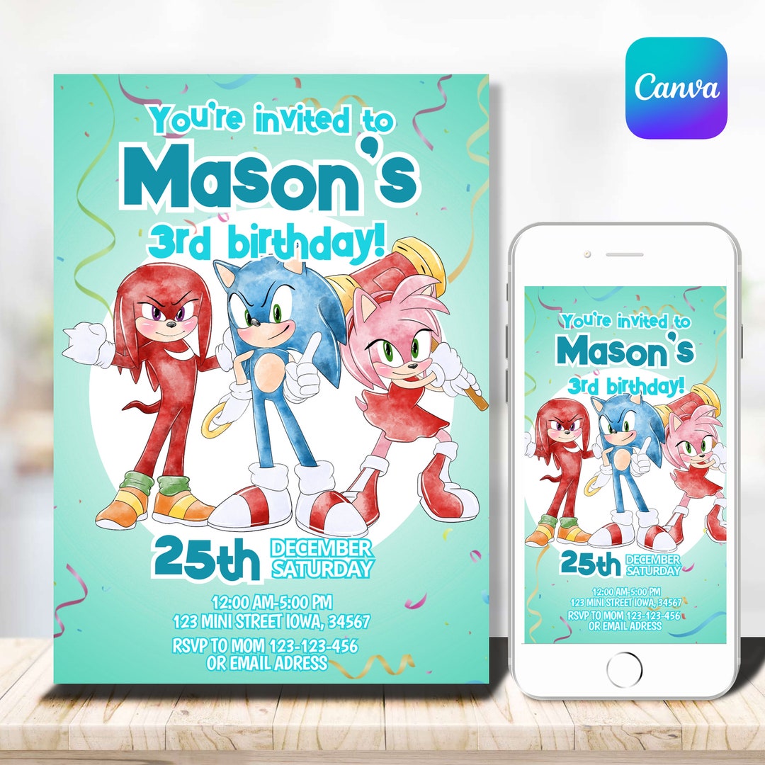 Sonic Invitation | Sonic Birthday Party Invitations | Super Hedgehog ...