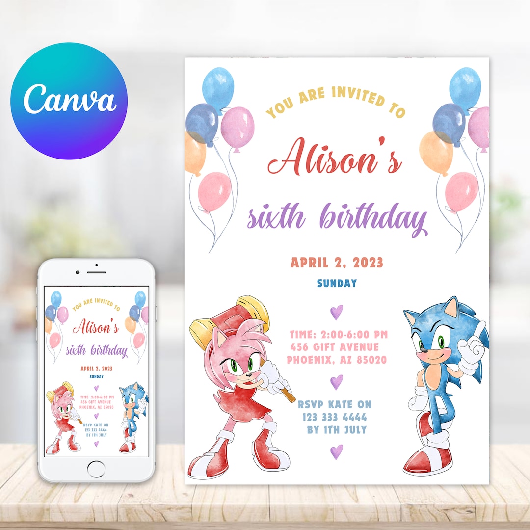 Sonic the Hedgehog Birthday Invitation | Super Sonic Birthday Party ...