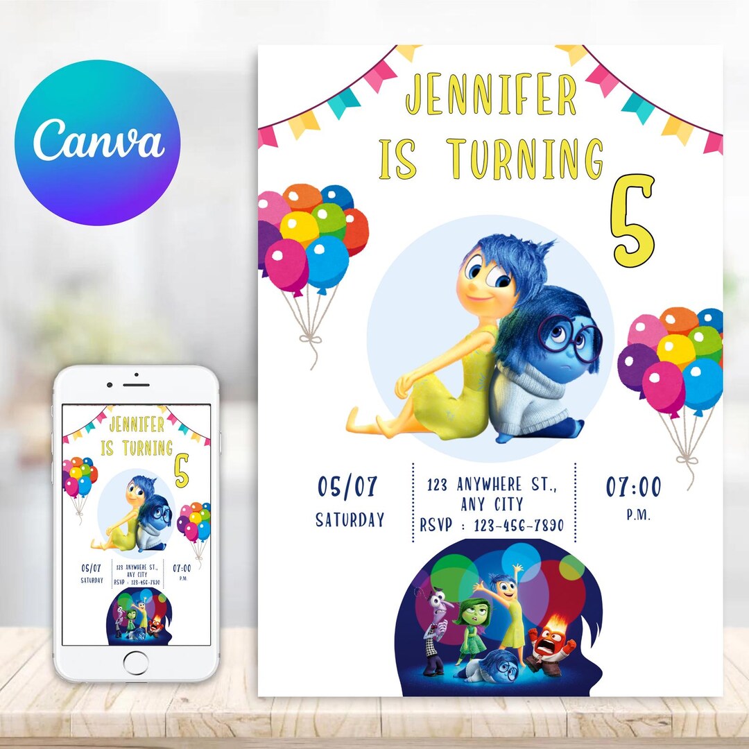 Editable Inside Out 2 Invitation, Inside Out 2 Invitation, Editable ...