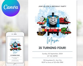 Thomas and Friends Canva Editable Birthday Invitation/card Invitation Thomas Instant Download ...