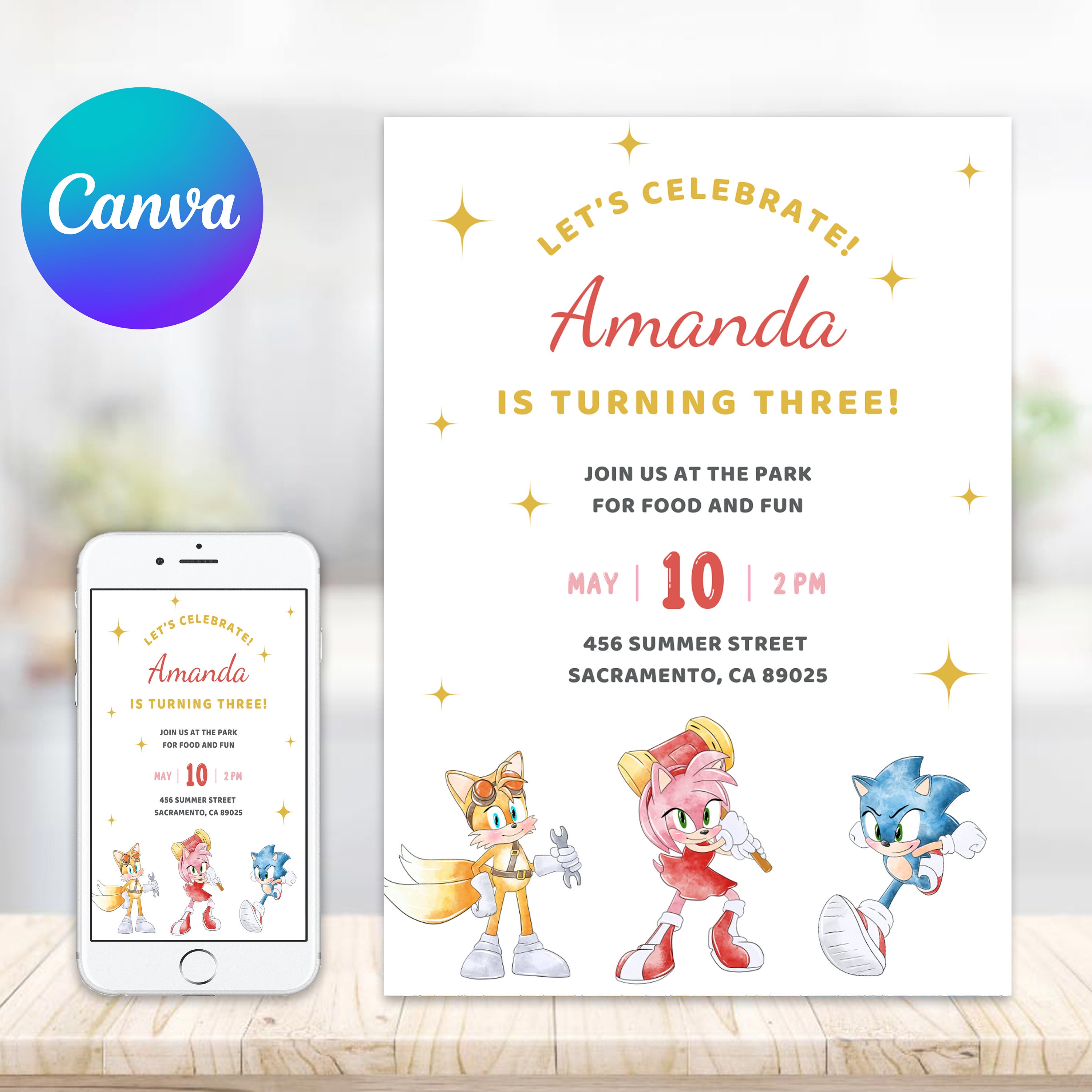 Sonic the Hedgehog Birthday Invitation | Super Sonic Birthday Party ...