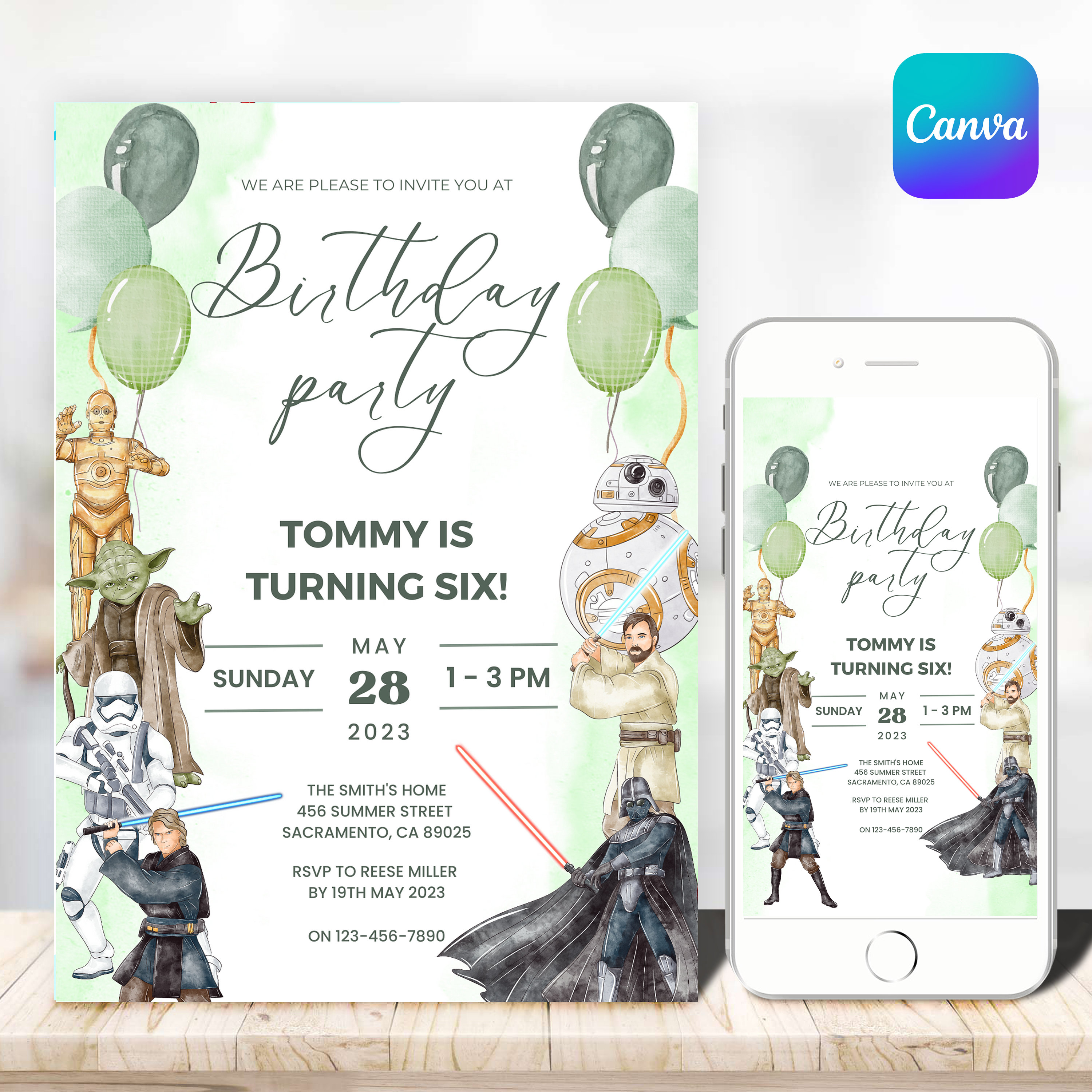 Editable Star War Birthday Invitation Template Printable Birthday Party ...