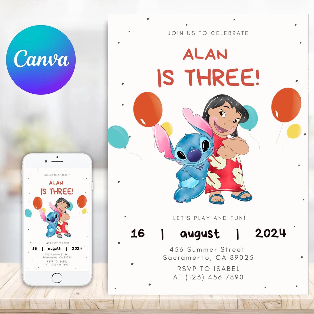Stitch and Lilo Birthday Invitation | Editable & Printable Template ...