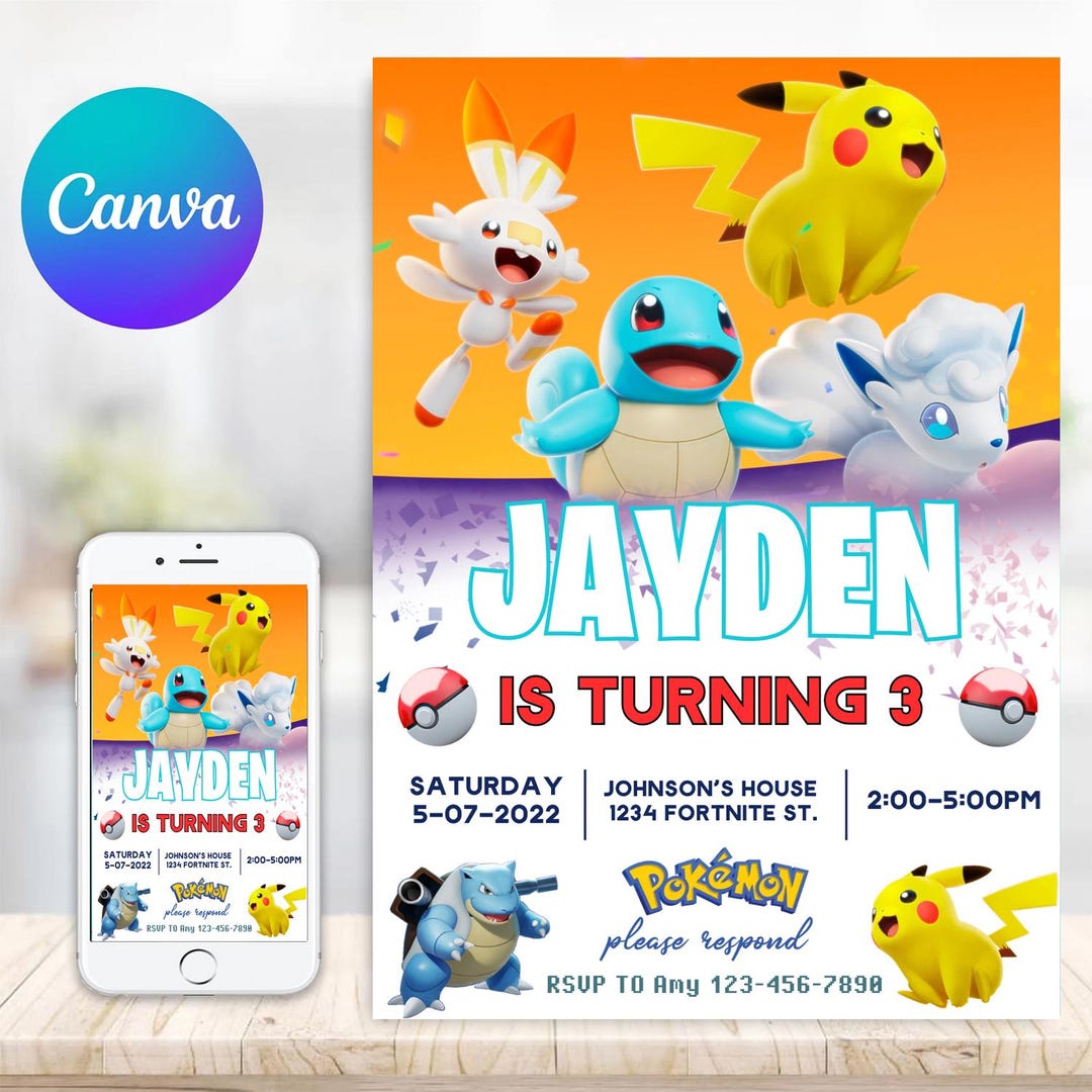 Printable Birthday Pokemon Invitation, Pikachu B-day Invite, Pokemone ...