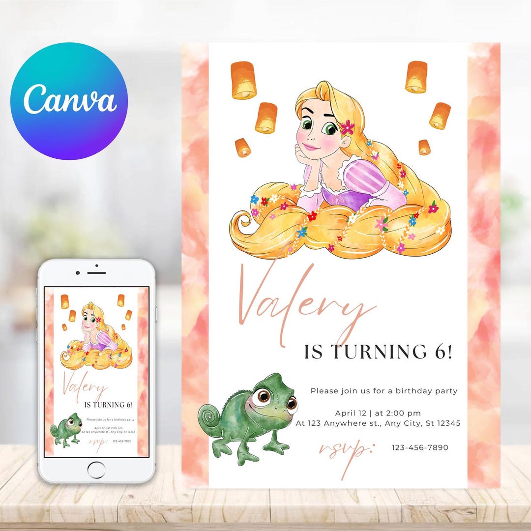 Editable Tangled Birthday Invite Rapunzel Birthday Invitation, Princess ...