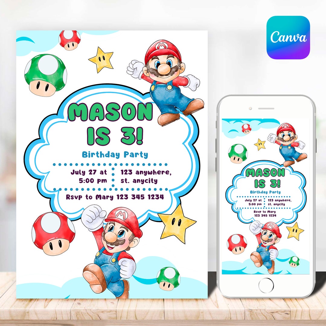 Super Mario Birthday Invitation | Birthday Invitation | Super Mario ...