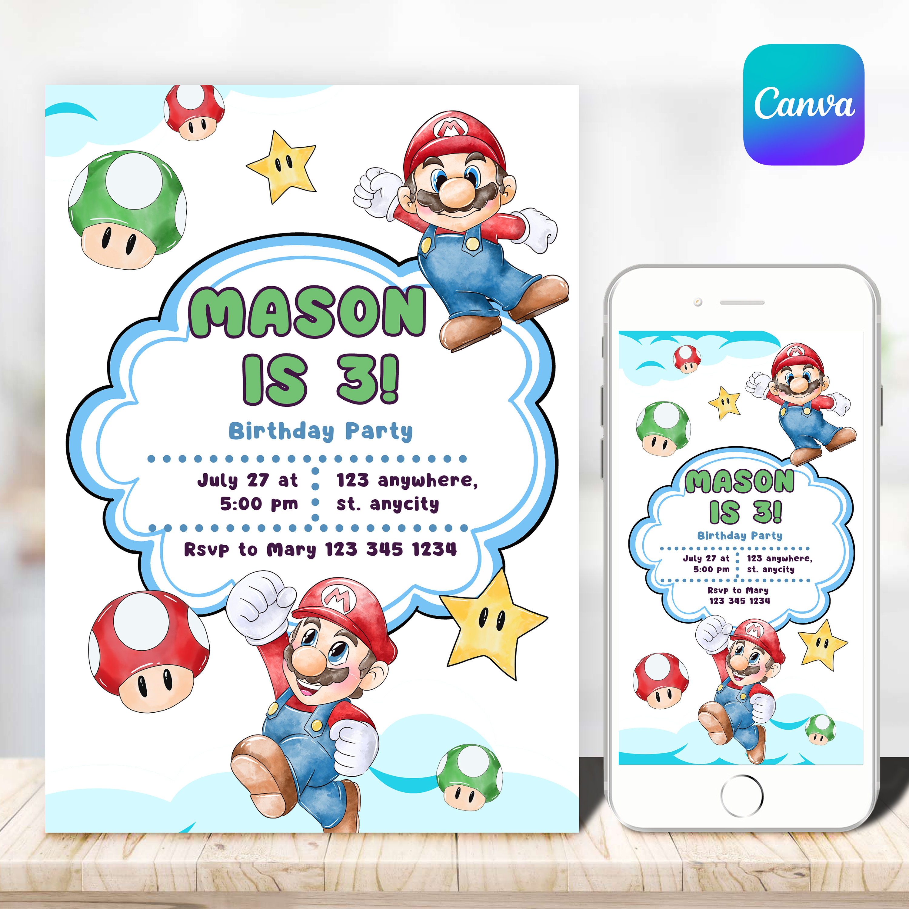Super Mario Birthday Invitation | Birthday Invitation | Super Mario ...