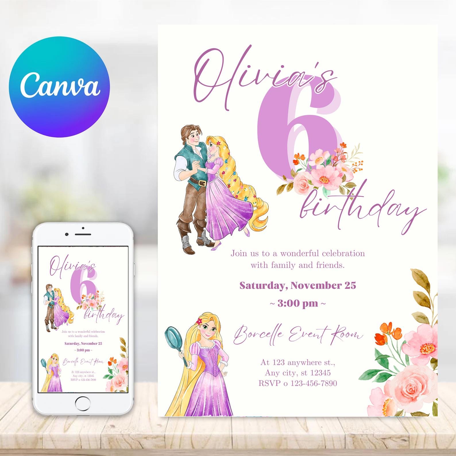 Editable Tangled Birthday Invite Rapunzel Birthday Invitation, Princess ...