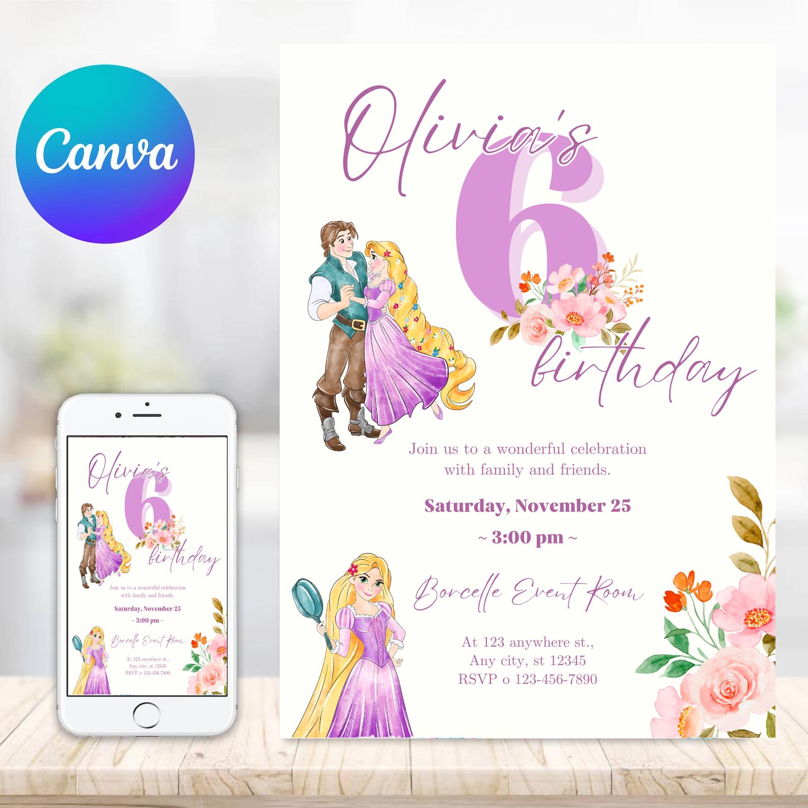 Editable Tangled Birthday Invite Rapunzel Birthday Invitation, Princess ...