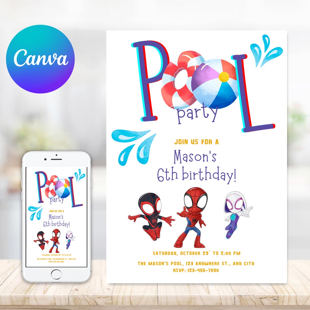 Pool Spidey and His Amazing Friends Birthday Invitation Spidey ...
