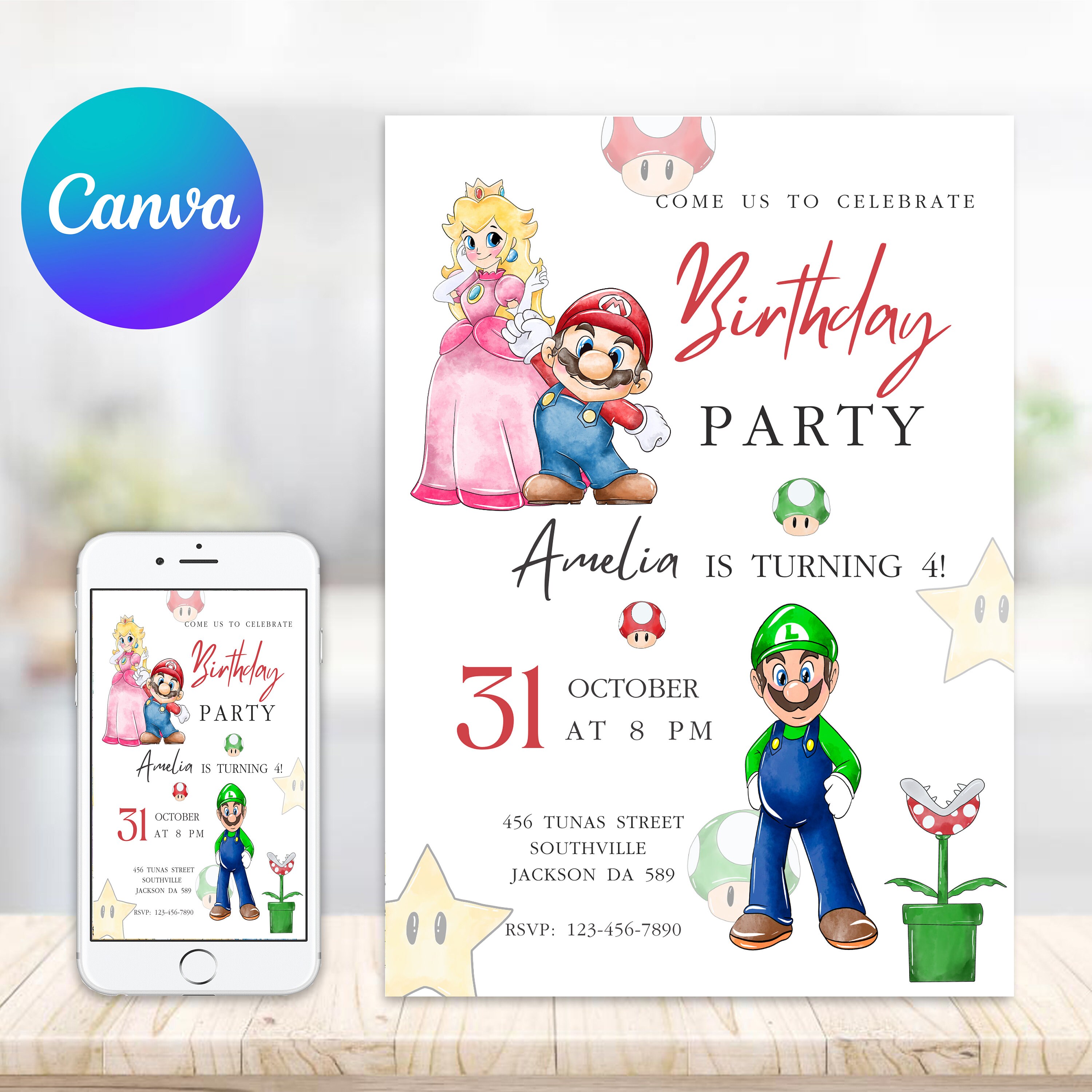Super Mario Luigi Birthday Invitation | Birthday Invitation | Super ...