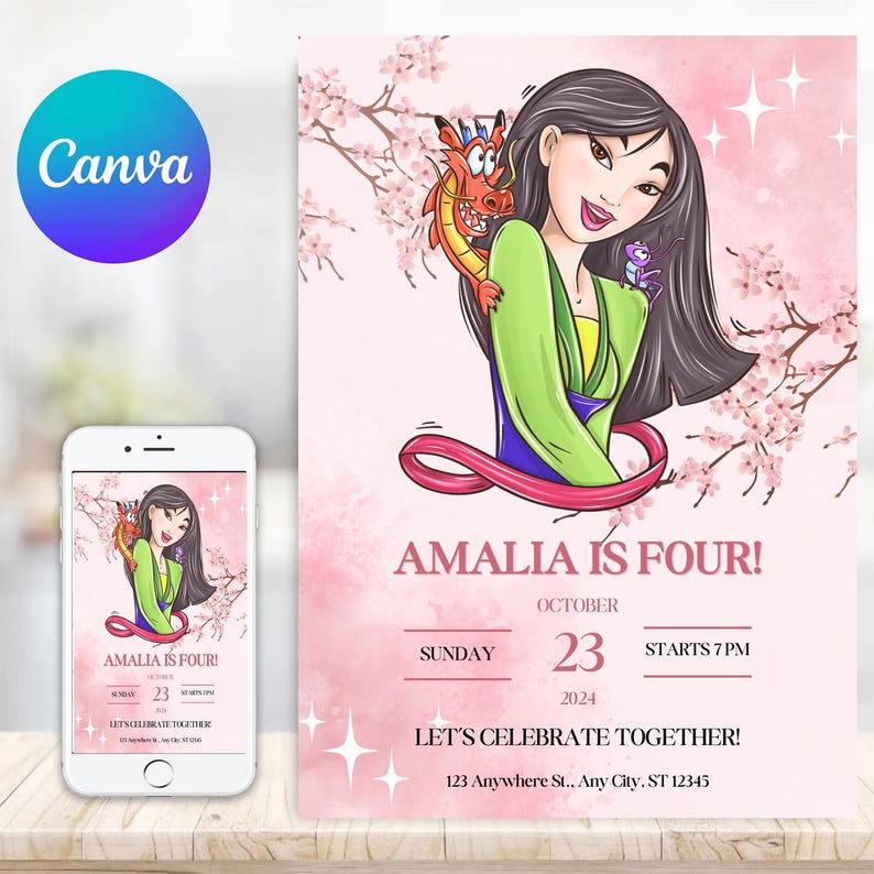 Mulan Invitation Princess Mulan Invitation Mulan Birthday Mulan Invite ...