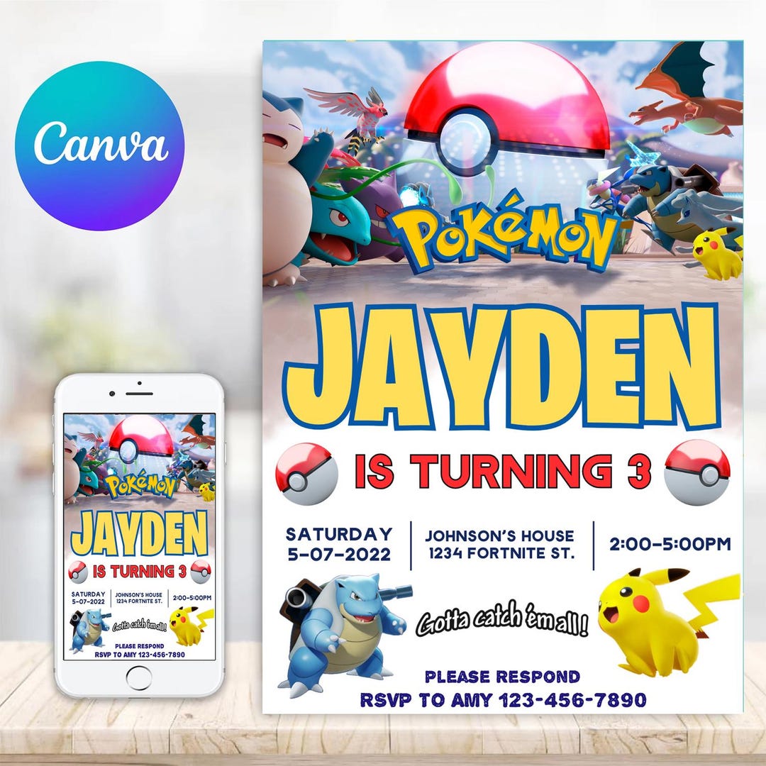 Printable Birthday Pokemon Invitation, Pikachu B-day Invite, Pokemone ...