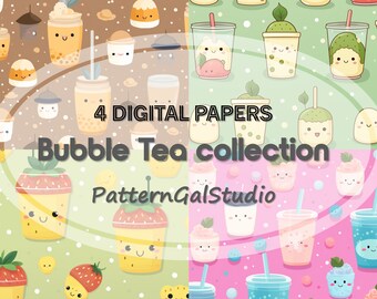 Boba Tea Themed Seamless Digital Paper Bundle Instant Download Matcha ...