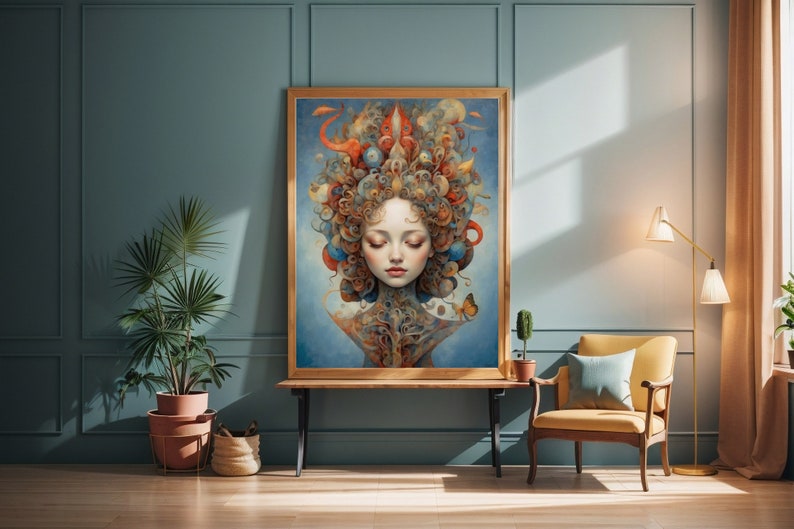 Surrealist Print, Woman Face in a Magical Visual Kaleidoscope, Vintage ...