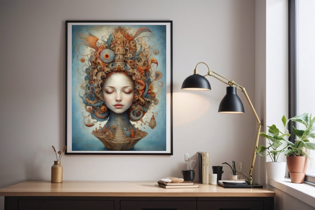 Surrealist Woman's Face Kaleidoscope Print Wall Art, Magical Visual ...